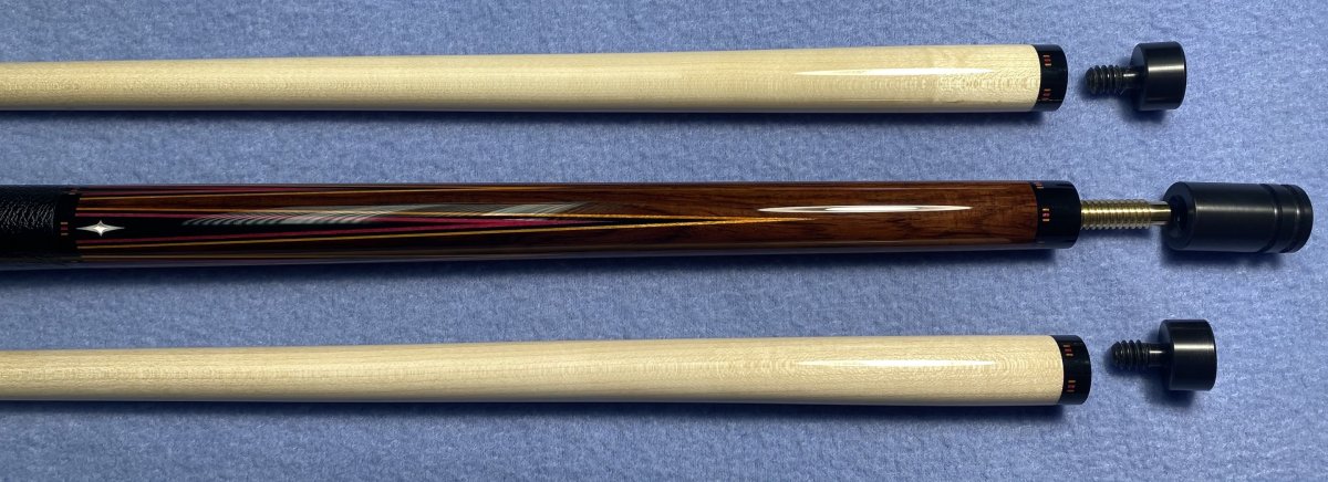 Sold - New Manzino 6 point ebony and cocobolo cue with triple ...
