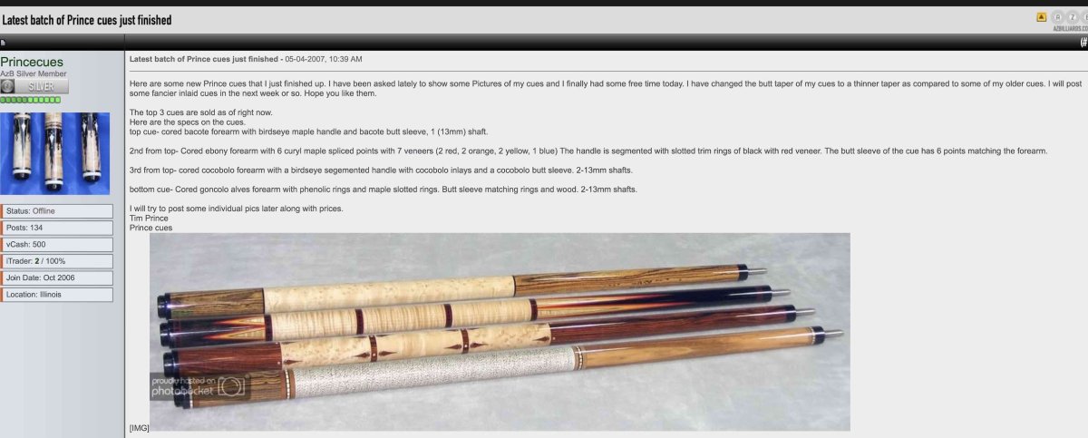 Sold - For Sale: Prince Cue for sale | AzBilliards Forums